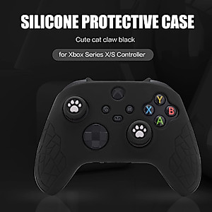 Xbox Series X Controller Skin, Anti-Slip Xbox Series S Silicone Skin, Ergonomic Soft Rubber Protective Case for Xbox Series S/X Controller with Thumb Grip Caps - All Black