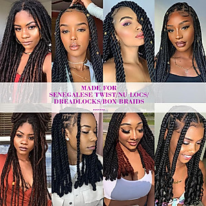 100% Brazilian Wool Hair Acrylic Yarn for African Braids/Senegalese Twist/Faux Locs/Wraps with Crochet Hook(4 Roll, Natural Black)