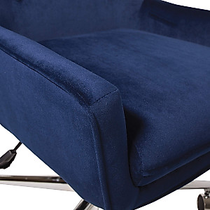 OSP Home Furnishings Quinn Mid-Century Style Plush Office Chair with Back Button Tufting and Chrome Finish Steel Base, Midnight Blue Velvet