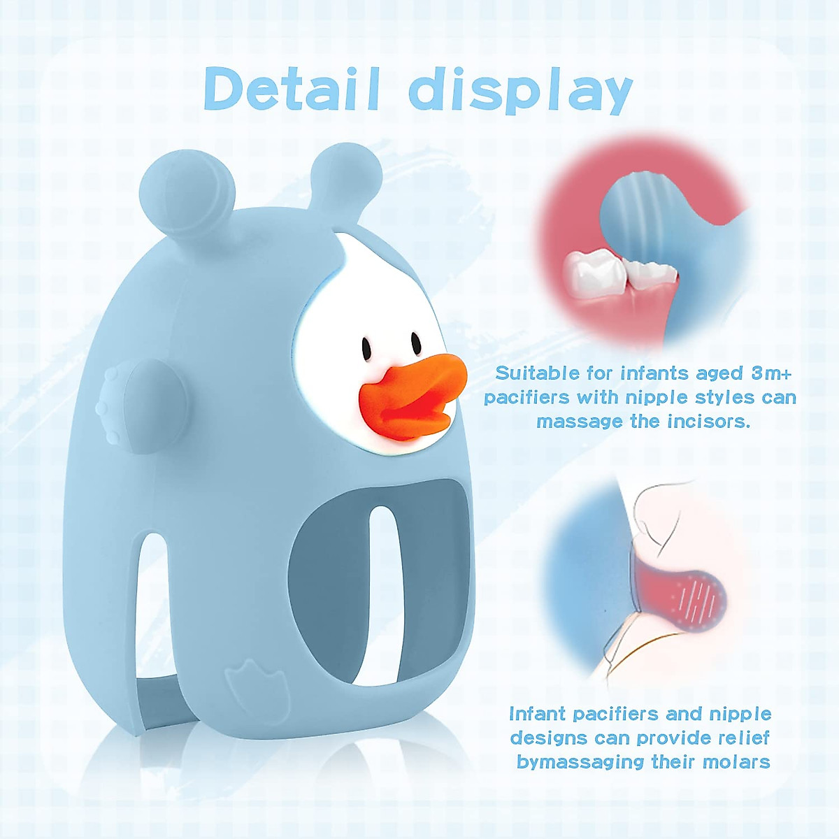 Baby Teething Toys, Duck Baby Teether Toy for Babies 3+ Months, Baby Chew Toys for Sucking Needs, Never Drop Silicone Baby Mitten Teether for Soothing Teething Pain Relief Green