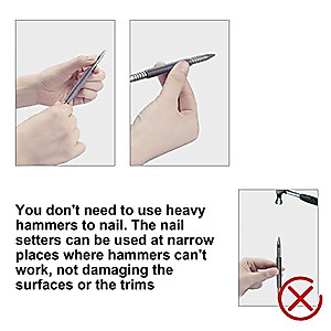 PMIIO 2 Pieces Dual Head Nail Setter Spring Loaded Nail Set Spring Nail Punch Hammerless Tool Kit 3/32″& 1/8″ Tools 3500 PSI Striking Force Counter Punch