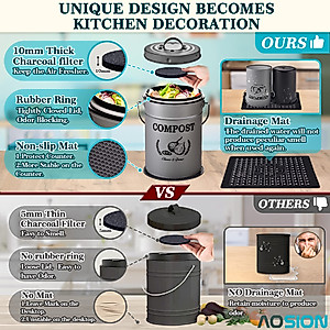 AOSION Countertop Compost Bin Kitchen,Odorless Indoor Compost Bin with Lid and Compost Bags,Compost Bucket Composter Container for Food Waste,Grey