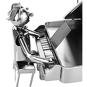 BRUBAKER Wine Bottle Holder 'Grand Piano' - Table Top Metal Sculpture - with Greeting Card