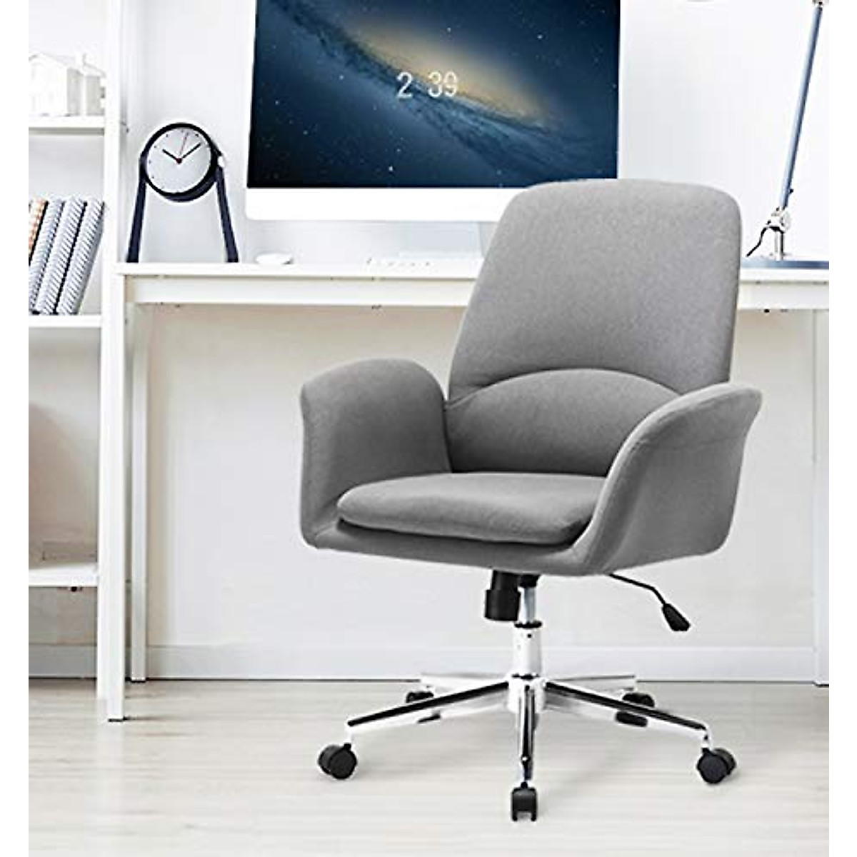 NOVIGO Upholstered Home Office Chair with Comfy Back Support for Conference Room Study Grey