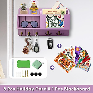 VUEJIC Purple Friends Key Holder for Wall,8pcs Friends Cards,Friends TV Show Merchandise Gifts,Decorative Mail Organizer,Key Racks 5 Anchor Hooks,Handmade Wooden Key Hangers for Home Decor.…