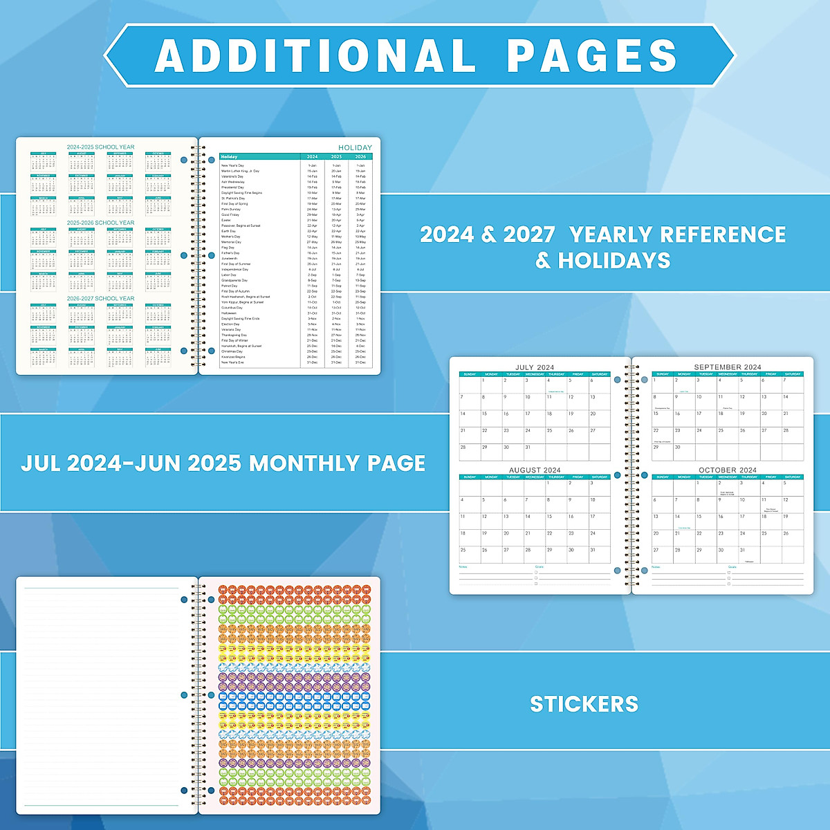 Student Planner 2024-2025 - Monthly and Weekly School Planner 2024-2025 with Stickers, July 2024 - June 2025, 9" x 11", Academic Planner - Blue