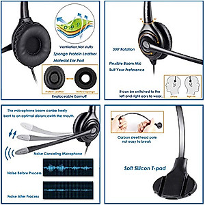 VoiceJoy Monaural Headset with Noise Cancelling Microphone with QD (Quick Disconnect),Compatible and Plantronics QD Quick Disconnect Connector