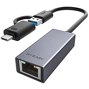 BYEASY USB to Ethernet Adapter, USB C to Ethernet RJ45 Adapter, Gigabit LAN Network Adapter Supporting 10/100/1000 Mbps for MacBook Pro / Air, iPad Pro, iMac, XPS, Surface Pro, Notebook Laptop, Switch