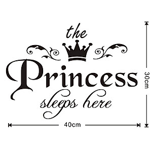 QISHENG The Princess Sleeps Here Wall Decal Vinyl Sticker for Kids Baby Girls Bedroom Decoration Nursery Home Decor Mural Design (The Princess Sleeps here, 40cm X 30cm(15.7"X11.8"）)