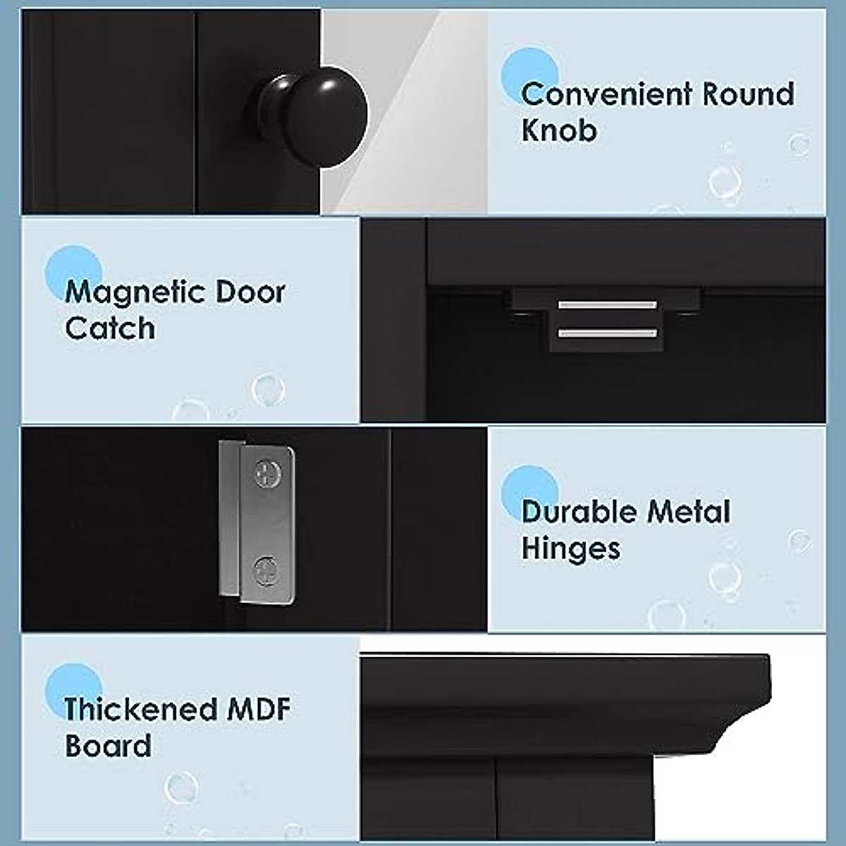 Safeplus Versatile Wall-Mounted Bathroom Medicine Cabinet with Mirror, Adjustable Storage Organizer for Living Room, Bedroom, Entryway - Perfect for Everyday Use, Black