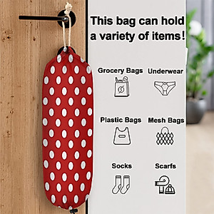 Polka Dot Red Plastic Bag Holder, Polka Dot Pattern Wall Mount Plastic Bag Organizer with Drawstring Grocery Shopping Bags Storage Dispenser for Home Kitchen Farmhouse Decor, 22X9 Inch