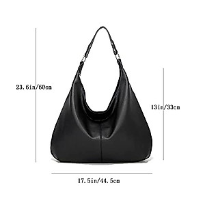 Ashioup Women's Black Hobo Bags Vegan soft PU Leather Shoulder Bag Slouchy Handbags Totes with Zipper