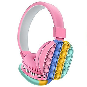 Acuvar Wireless or Wired Bluetooth 5.2 Rechargeable Over The Ear Headphones with Silicone Fidget Pop Bubbles Microphone, Powerful Surround Stereo Bass and Passive Noise Cancelling (Pink)