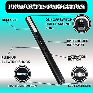 FIGHTSENSE Heavy Duty Pain Pen stun Gun with Flashlight & Pepper Spray for Men and Women self-Defense with 35,000,000 V Intolerable Charge (Black)