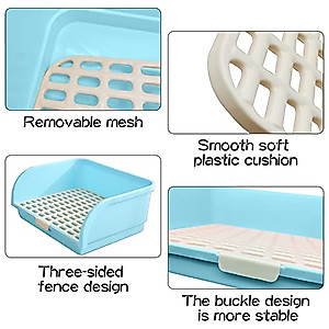 kathson Large Rabbit Litter Box, Pets Toilet Potty Trainer Tray Corner Small Animals Litter Bedding Box Bigger Pet Pan with Grass Mats for Adult Guinea Pig/Chinchilla/Ferret/Rabbit (Blue)