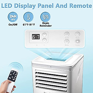 Joy Pebble Portable Air Conditioner 8000 BTU for Small Room, 3-in-1 AC Unit with Fan & Dehumidifier Cools 350 sq. ft, Energy Saving Portable AC with ECO Mode, 2 Fan Speeds, Auto Swing, 24H On/Off Timer, Full-Function LED Remote Control