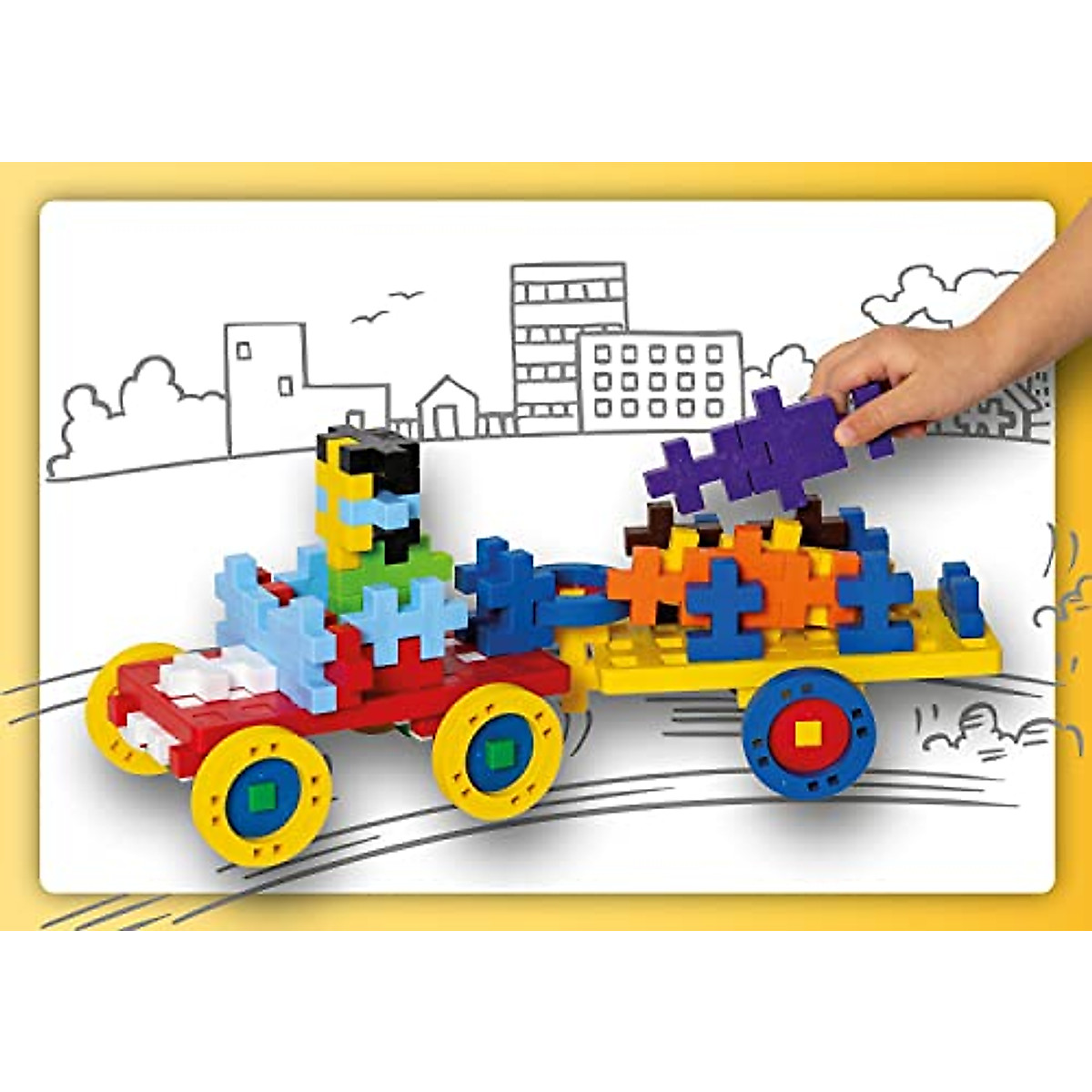 PLUS PLUS Big - Make & GO! - 70 Pieces - Construction Building Stem/Steam Toy, Interlocking Large Puzzle Blocks for Toddlers and Preschool