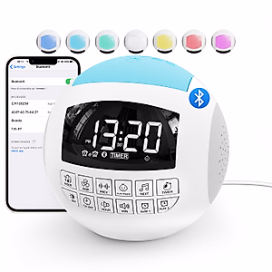 42 Sound White Noise Machine for Kids Adult Baby Sleeping + Bluetooth + Nightlight, Lullaby/Nature Soothing Sounds, 2 Alarm Clock for Bedroom Home, Adjustable Volume, 15-480 Timer, USB & AC Powered…