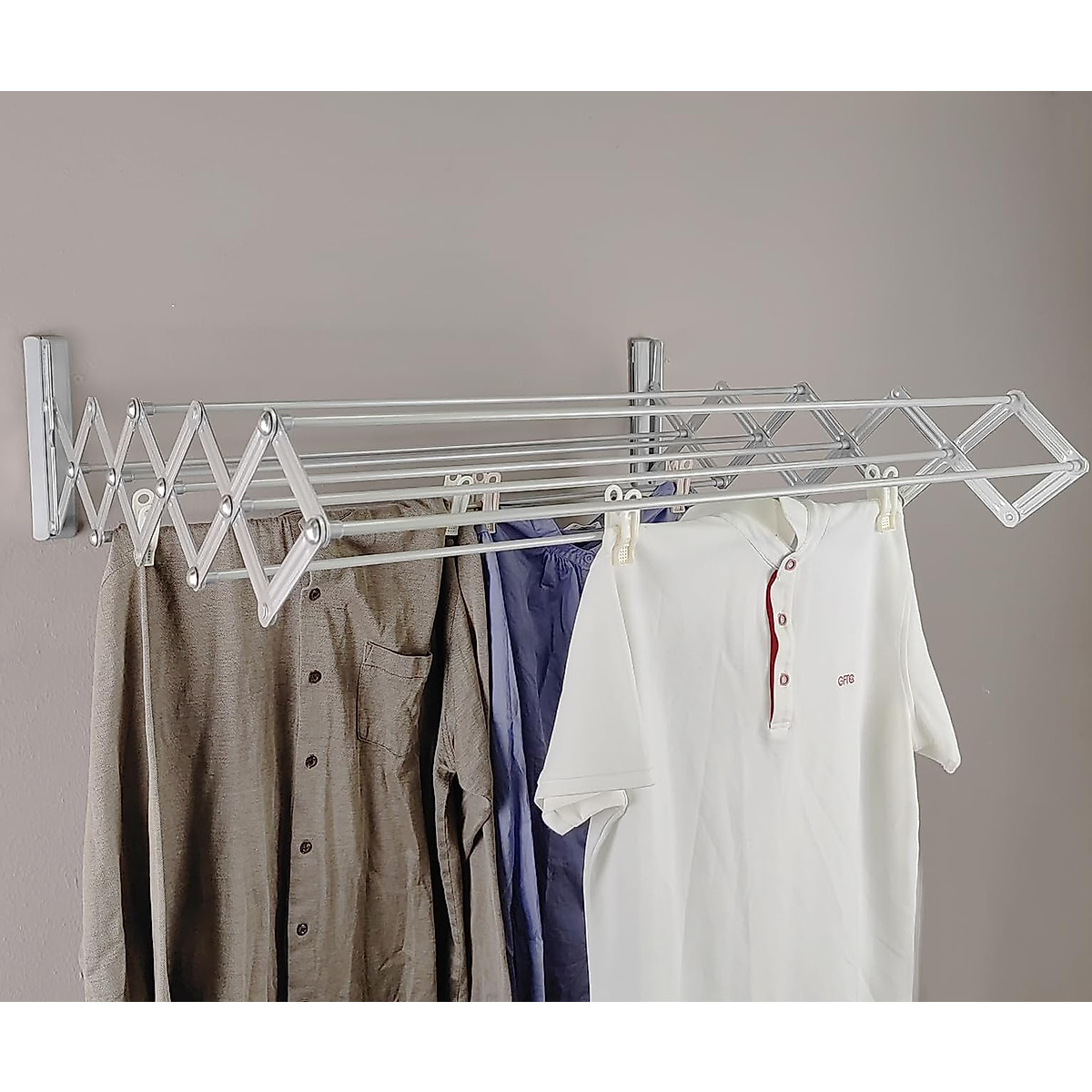 TOTES BABIES - Space Saver Pro Wall-Mounted Aluminum Clothes Drying Rack - Expandable, Rustproof, 31.5" Wide Accordion Laundry Rack for Indoor/Outdoor Use (Aluminum)