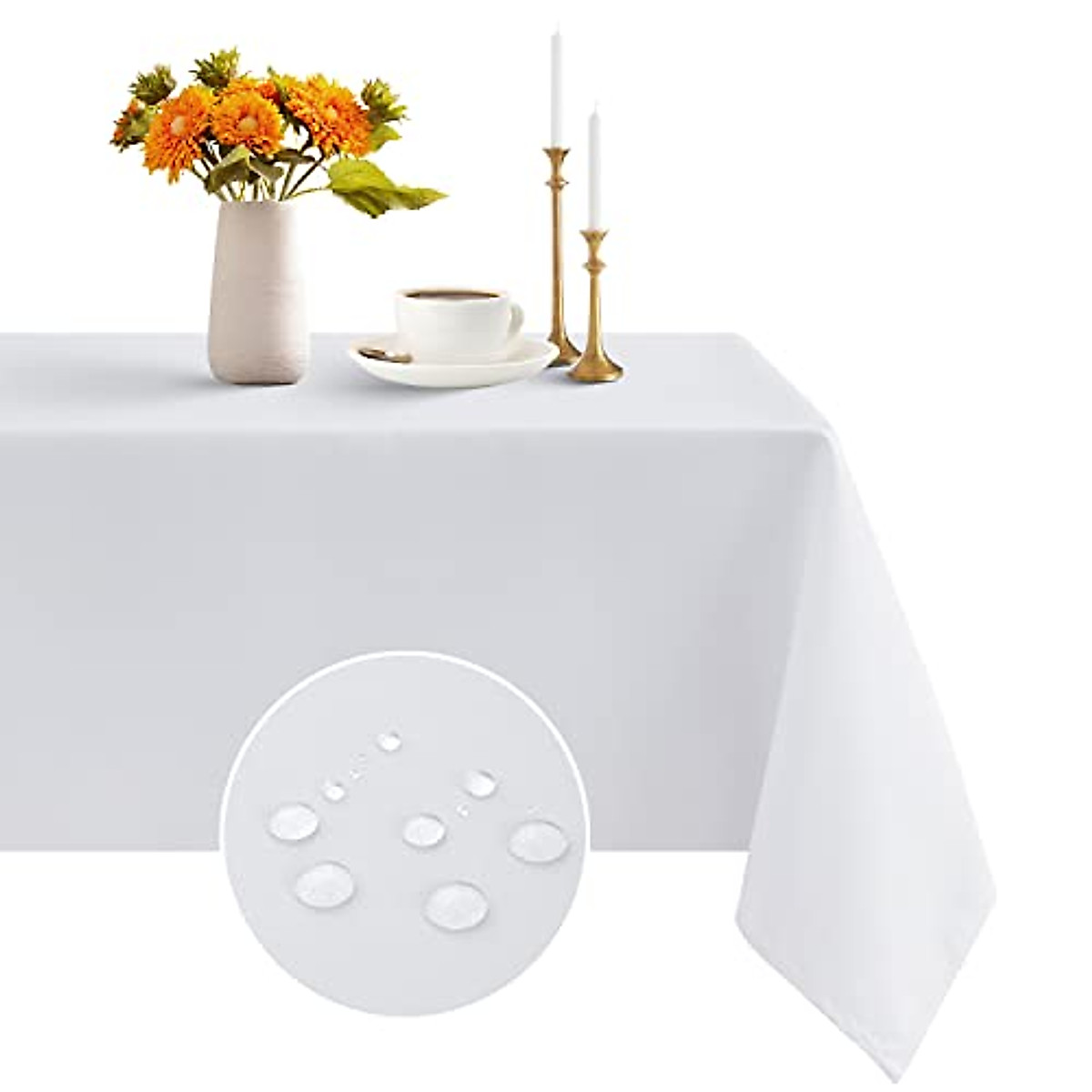 Romanstile Rectangle Tablecloth - Waterproof and Wrinkle Resistant Washable Polyester Table Cloth for Kitchen Dining/Party/Wedding Indoor and Outdoor Use (60 x 84 inch, White)