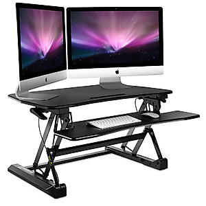 Mount-It! Height Adjustable Standing Desk Converter | 35” Wide Desktop | Sit-Stand Desk with Gas Spring Handle | Stand Up Computer Workstation Fits Dual Monitors | Black (MI-7955)