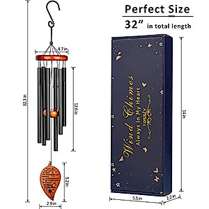 KOSSLY Sympathy Wind Chimes,32" Memorial Wind Chimes for Loss of Loved One, Sympathy Memorial Bereavement Gift,in Memory of Loved One Loss of Mother Father，Home Decor Garden Patio Outdoor-Black