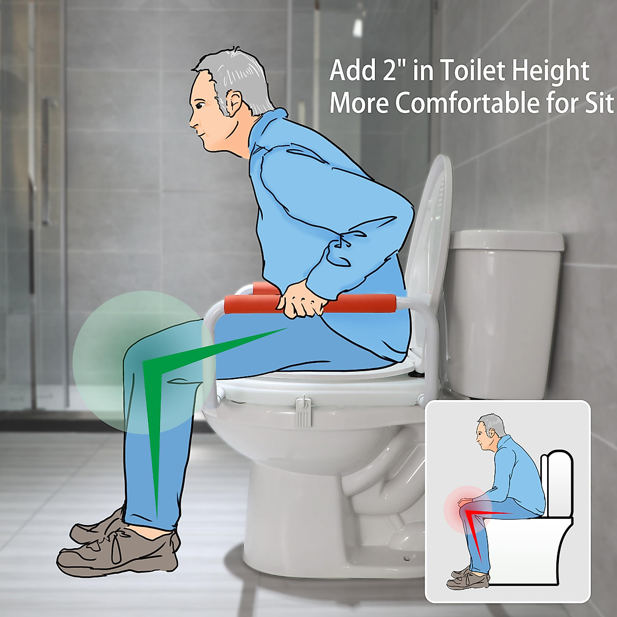 R&T Bidet Seats & Toilet Raised Seat with Handles,1 Elongated Non-Electric Bidet Toilet Seat,1 Toilet Seat Riser Suit For Seniors Elderly Disabled Handicap Kids Pregnancy