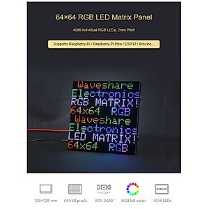 RGB Full-Color LED Matrix Panel, 64×64 RGB LED Matrix Panel - 2mm Pitch for for Raspberry Pi 4B+ 4B 3B+ 3B 2B+ Zero W WH 2 W Pico ESP32 Ardui Adjustable Brightness