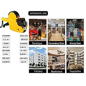 HM-689 2-Line 20 Digits Price Labeling Gun with Letters A-Z,Pricing Labeler with 3 Inkers 5 Rolls/2800 White Labels,HopingMore Tag Maker Machine with Label Cover for Office Retail Shop(YELLOW 2-LINE)