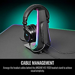 Thermaltake Argent HS1 RGB Gaming Headset Stand with 3.5mm AUX and 2 USB Ports, Aluminum Headphone Holder Hanger Rack, sync Lighting Effects TT RGB Plus Products. GEA-HS1-THSSIL-01