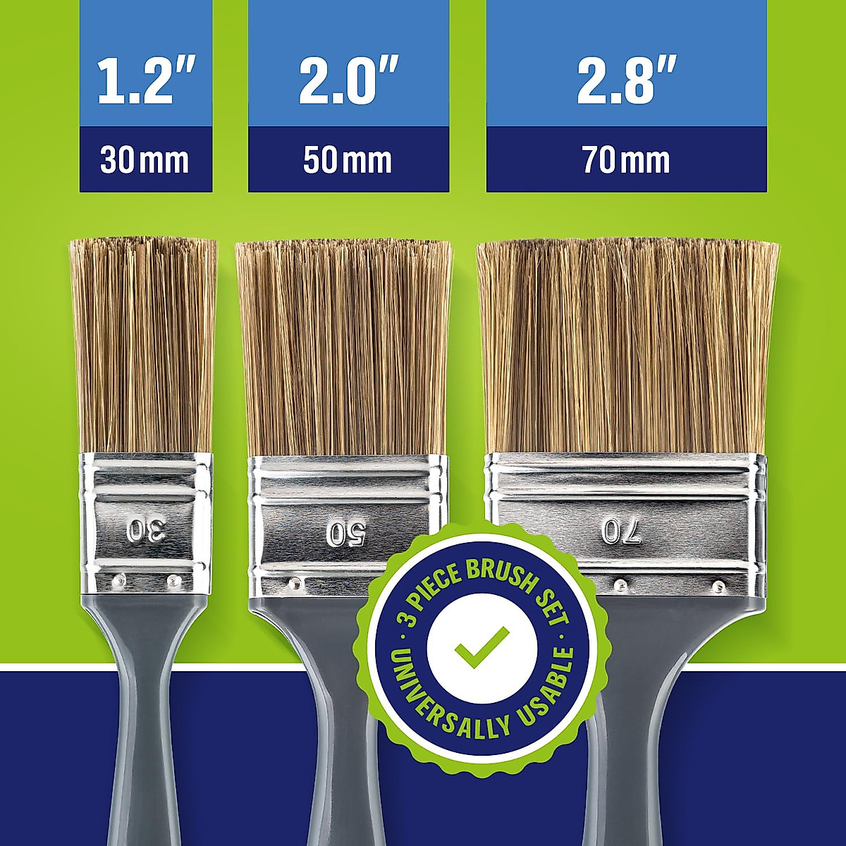 Paint Brushes with Plastic Handle 3-Pack 12”, 15”, 20” - for All Latex and Oil Paints & Stains