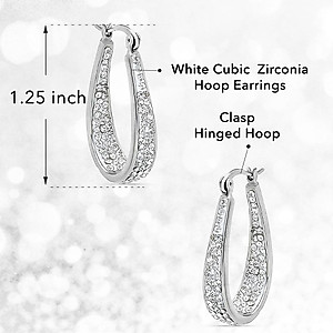Shop LC White Crystal Hoop Earrings for Women Silver Plated Sparkle Bling Inside Out Jewelry Gifts for Women Birthday Gifts