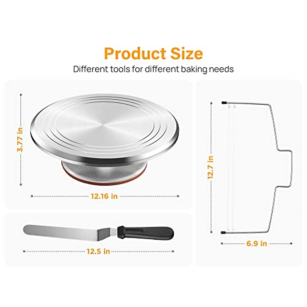 Kootek Aluminium Cake Decorating Turntable, 12 Inch Rotating Cake Stand, 22pcs Baking Supplies Tools with Icing Spatula, Cake Leveler, 3 Icing Smoother, 12 Icing Piping Tips, 2 Pastry Bag