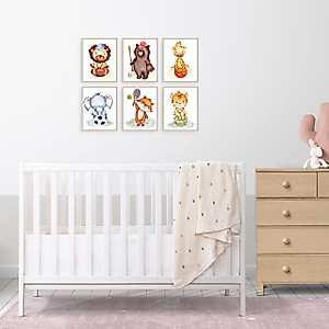 Safari Animal Prints Nursery - Animal Nursery Wall Art, Safari Nursery Kids Prints - Baby Animals Nursery Decor, Little Boys Wall Art - Jungle Nursery Sports Themed Zoo Animals - Set of 6 (8x10)