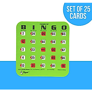 Regal Games - Finger-Tip Shutter Slide Bingo Cards - 25 Pack - Green - Perfect for Large Groups, Bulk Purchasing