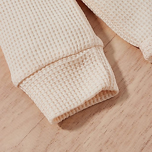 Thorn Tree Newborn Baby Boy Girl Long Sleeve Clothes Set Unisex Baby Knitted Outfits Infant Solid Snap Bodysuit Ribbed Pants (Beige,0-3 Months)