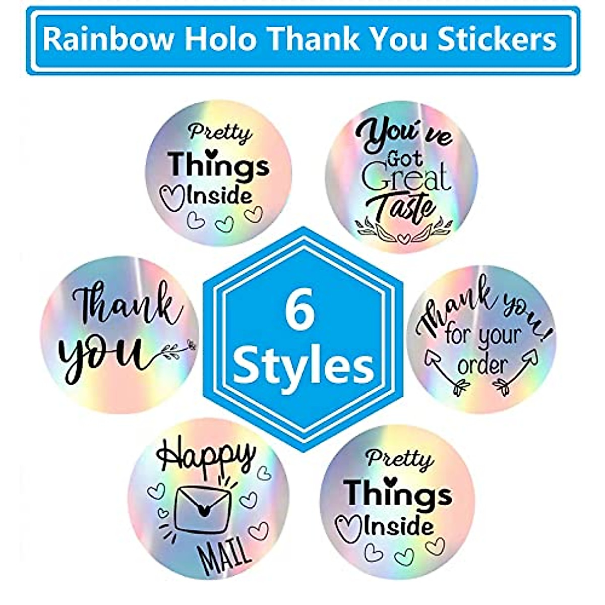 BingXin Rainbow Holo Thank You Stickers-500 Pieces 1.5inch Rainbow Thank You Label Stickers-Thank You for Supporting My Small Business Stickers for Business Shop Wrapping Supplies, Blue,rainbow