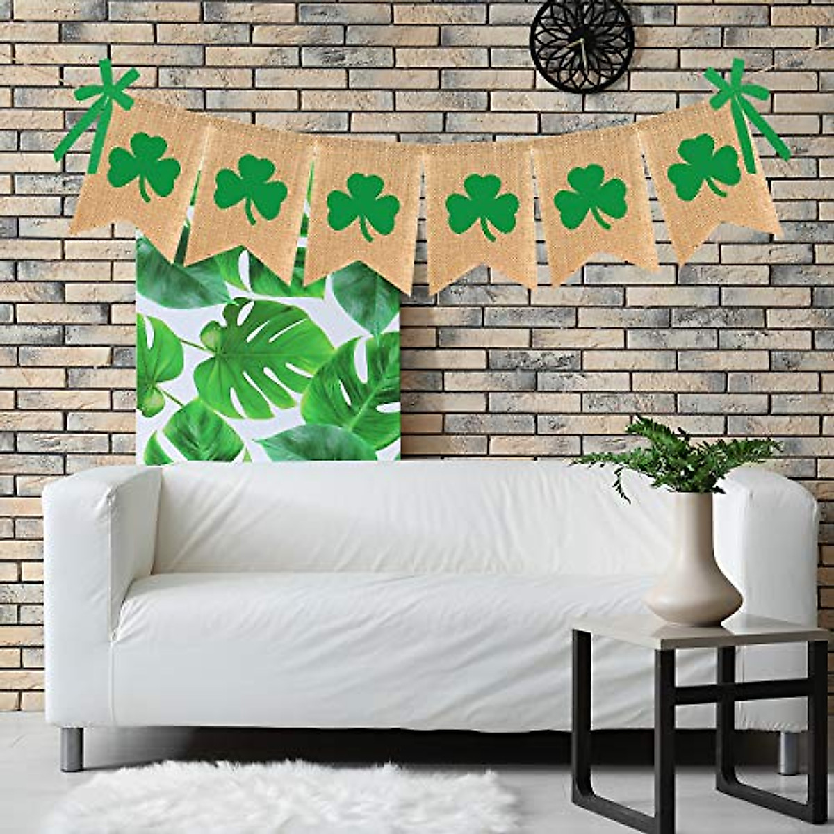 Adurself St. Patrick's Day Burlap Banner Garland Shamrock Clover Rustic Burlap Irish Lucky Day Jute Burlap Mantel Fireplace Wall Hanging for Home Irish Day Celebration St Patricks Day Decorations