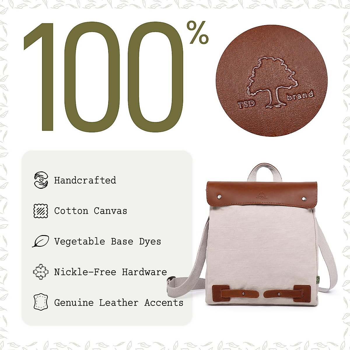 TSD The Same Direction Cooper Canvas Leather Backpack Convertible Crossbody (Ivory)