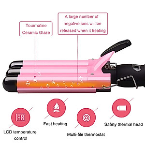 3 Barrel Curling Iron Wand Hair Crimper with Dual Voltage, 1 Inch Hair Waver Iron with LCD Temp Display, Ceramic Tourmaline Crimper Hair Iron, Hair Curler Temperature Adjustable