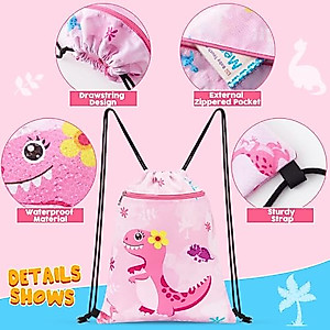 WAWSAM Dinosaur Drawstring Backpack - 13" x 18" Sports Gym Bag Waterproof Beach Swimming Travel Sackpack Birthday Christmas Gift with Zippered Pocket