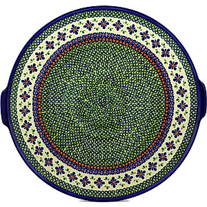 Polish Pottery Pizza Plate 17-inch Gingham Flowers