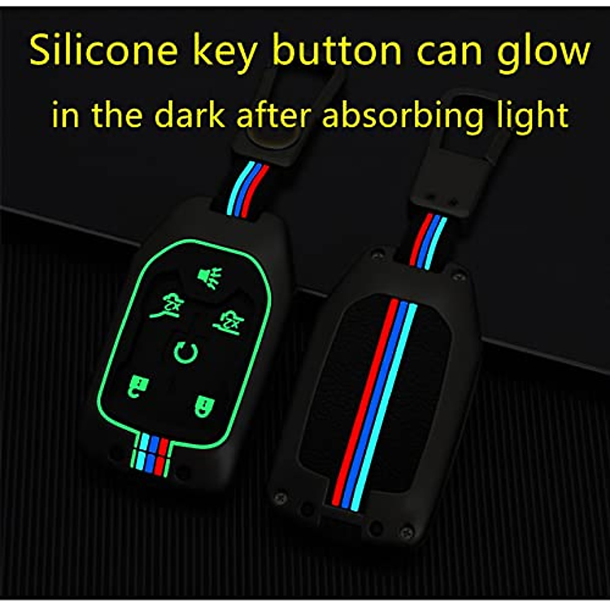 for GMC Key Fob Cover Car Key Shell with Keychain Fit for GMC Acadia Terrain Yukon Chevrolet Chevy Suburban Tahoe (5 Buttons)