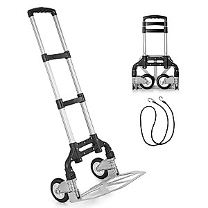 CrazyAnt Foldable Dolly, 175lbs Portable Folding Hand Truck, Lightweight Aluminum Luggage Cart with 2 Wheels for Outdoor Moving Travel