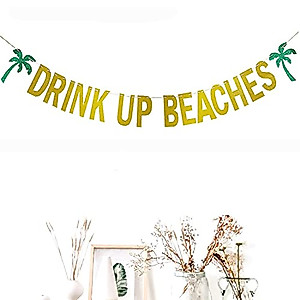 Morndew Summer Time Style with Coconut Tree Drink Up Beaches Banner for Baby Birthday Party Beach Summer Tropical Party Shower Wedding Party Bunting Decorations