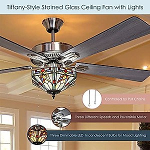 RIVER OF GOODS Mission Tiffany-Style - LED Ceiling Fan - 52" L x 52" W - Stained Glass Ceiling Fan with Lights