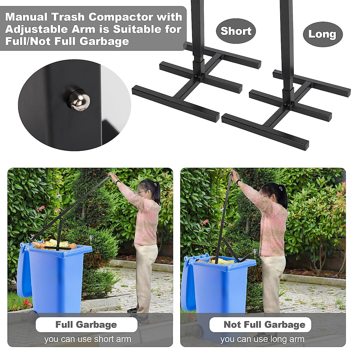 ikare Manual Trash Compactor, Waste Recycling Hand Tool for Outdoor, Touchless Trash Bin Compactor for 120-660L Wheelie Bins, Iron Compacting Trash Can