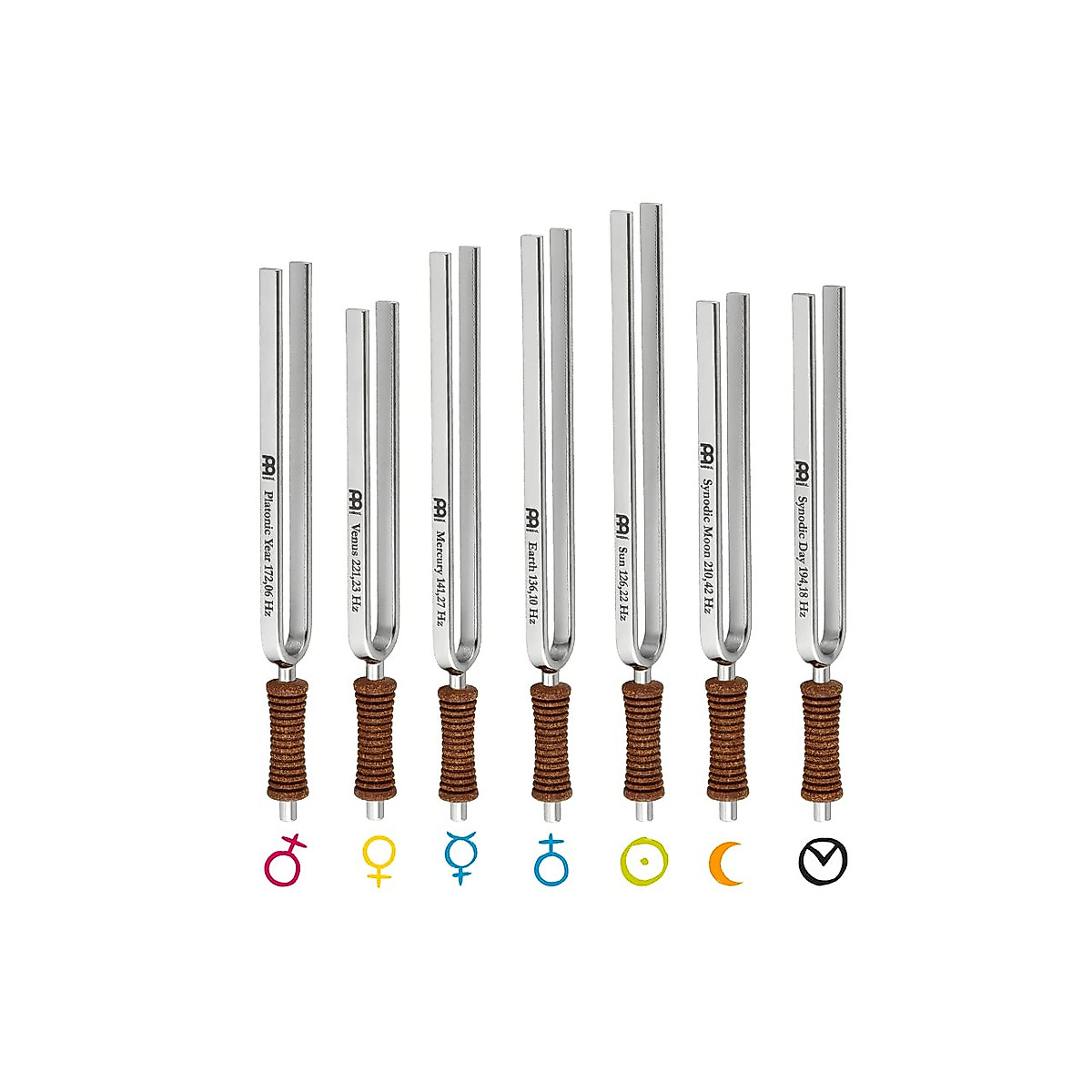 Planetary Tuning Fork 7 Piece Chakra Set with Exact Pitch and Frequency — MADE IN GERMANY — For Meditation, Sound Healing Therapy and Yoga, 2-YEAR WARRANTY brown