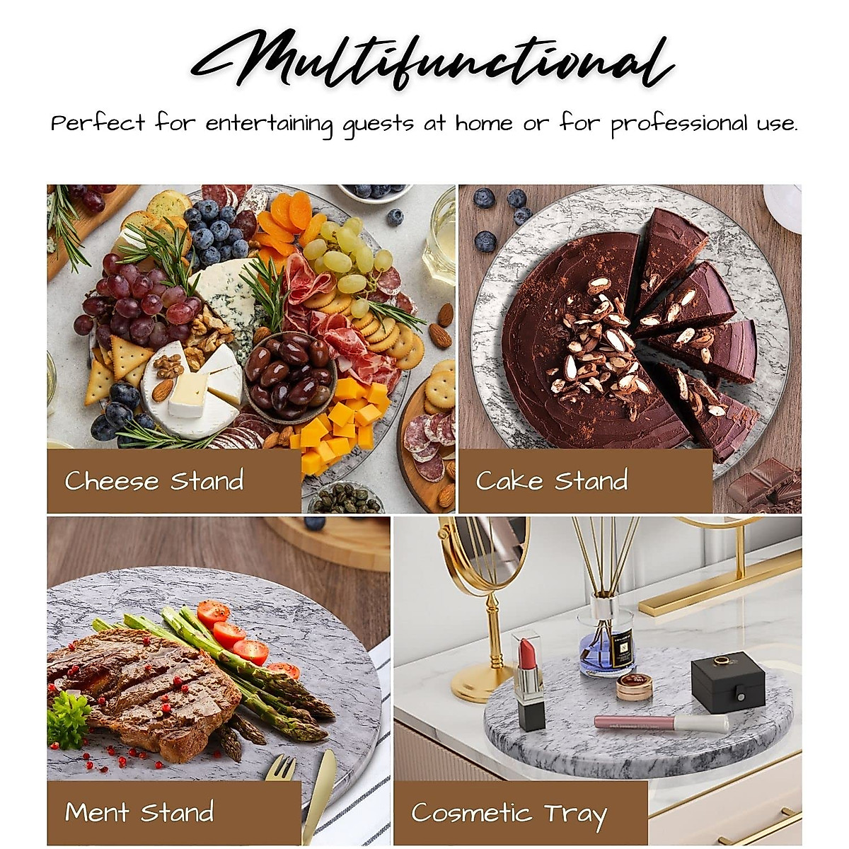 Flexzion Round Marble Cheese Board - 12 Inch White Marble Serving Board for Charcuterie, Cheese, Cutting, Pastry, Trivet - Non-Stick and Heat Resistant Marble Board