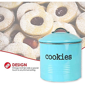 JOEY'Z Vintage Cookie Jar/Candy Jar/Cookie Tin with Airtight Lid Cookie Jars for Kitchen Counter (Turquoise Farmhouse Style)